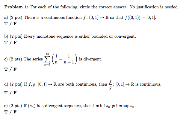 Solved Problem 1: For each of the following, circle the | Chegg.com