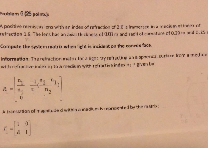 Solved Problem 6 (25 points): A positive meniscus lens with | Chegg.com
