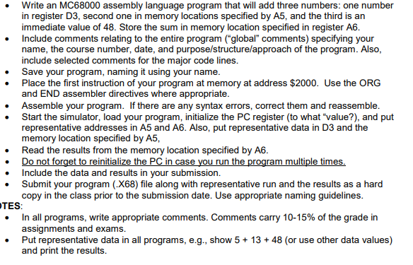 Write An Mc68000 Assembly Language Program That Will