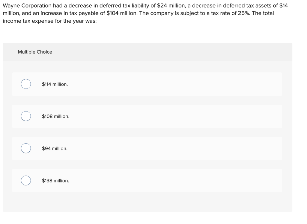 Solved Wayne Corporation had a decrease in deferred tax | Chegg.com