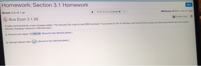 Solved Homework: Section 3.1 Homework Save 15 of 15 15 | Chegg.com
