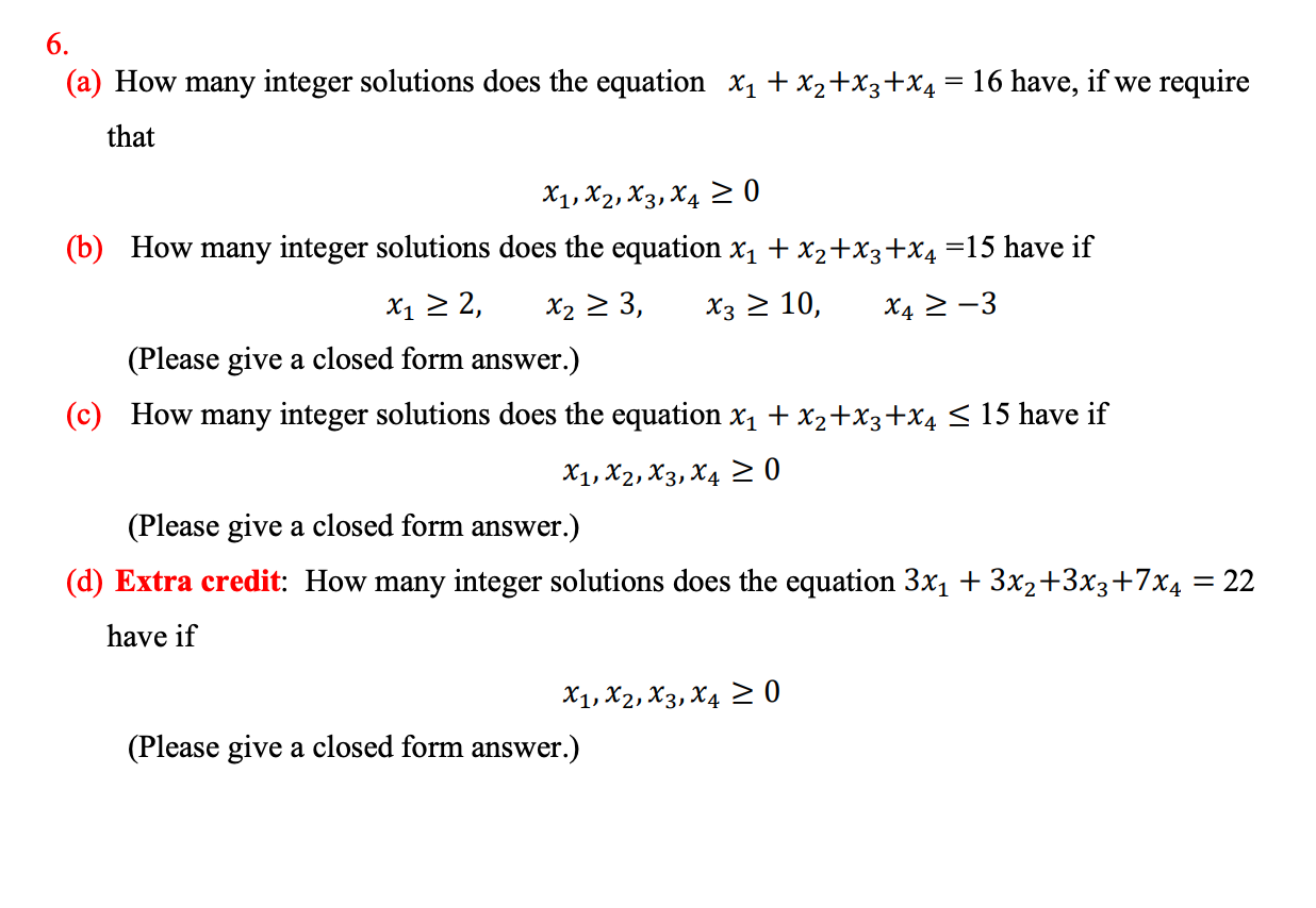 Solved 6. (a) How many integer solutions does the equation | Chegg.com