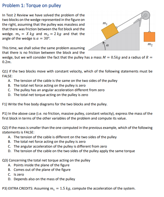 Solved Problem 1: Torque on pulley In Test 2 Review we have | Chegg.com