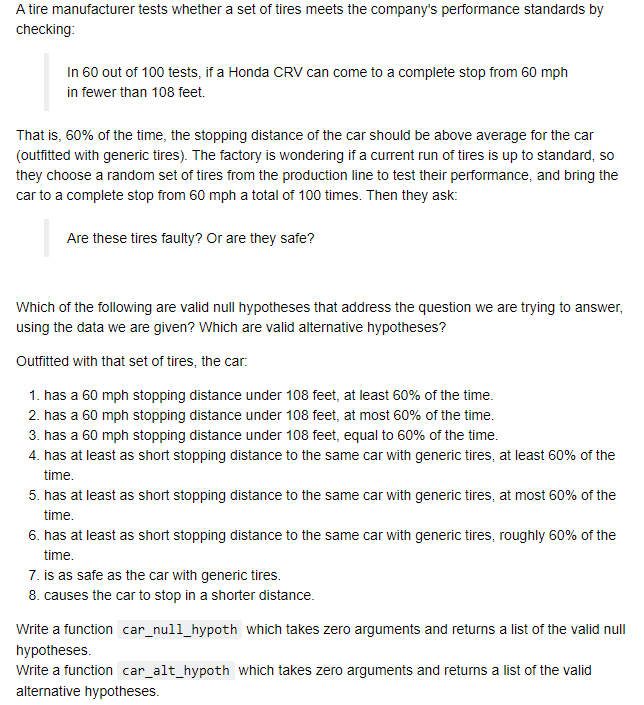 A tire manufacturer tests whether a set of tires | Chegg.com