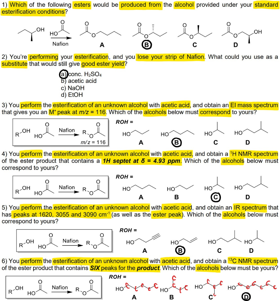 Solved 1) Which of the following esters would be produced | Chegg.com