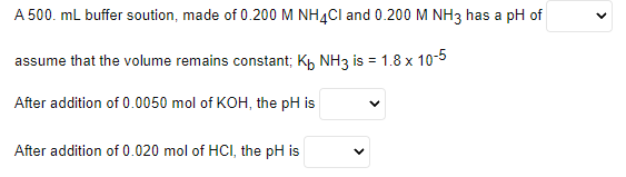 Solved A 500 ml buffer soution, made of 0.200 M NH4Cl and | Chegg.com