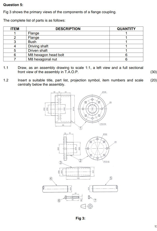 Solved Question 5: Fig 3 shows the primary views of the | Chegg.com