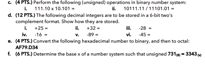 Solved C. (4 PTS.) Perform the following (unsigned) | Chegg.com