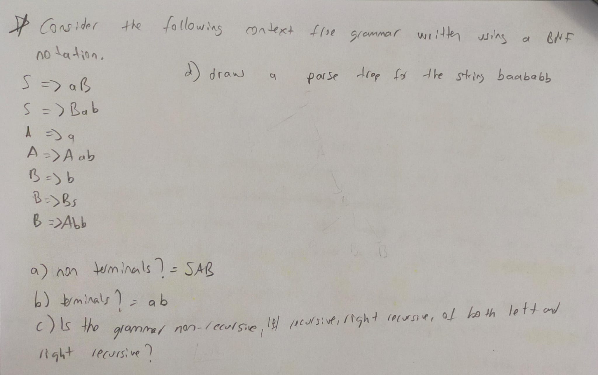 Solved Consider the following context free grammar written | Chegg.com