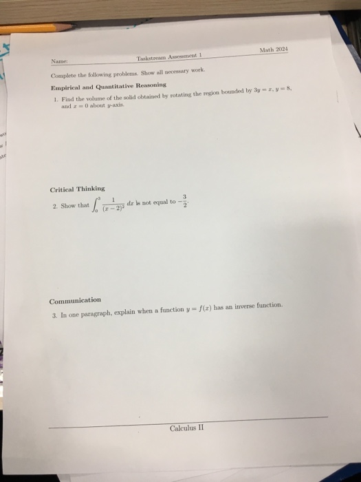 Solved Math 20024 Name Complete the following problems. Show | Chegg.com