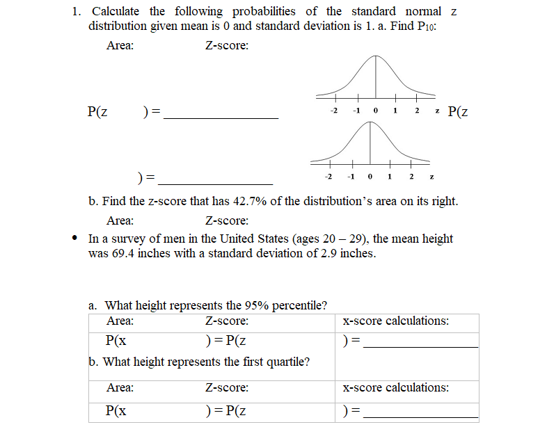 Solved 1. Calculate the following probabilities of the | Chegg.com