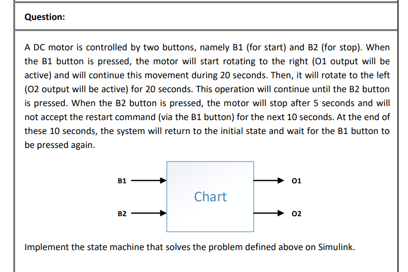 Solved Question:A DC motor is controlled by two buttons, | Chegg.com