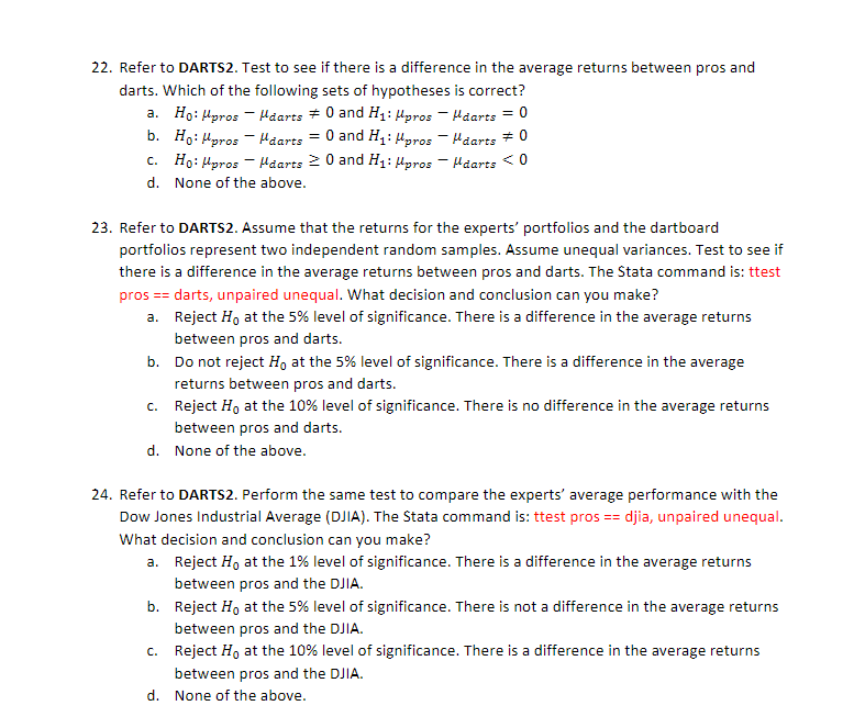 Solved [DARTS2] Use the textbook dataset called DARTS2 on | Chegg.com