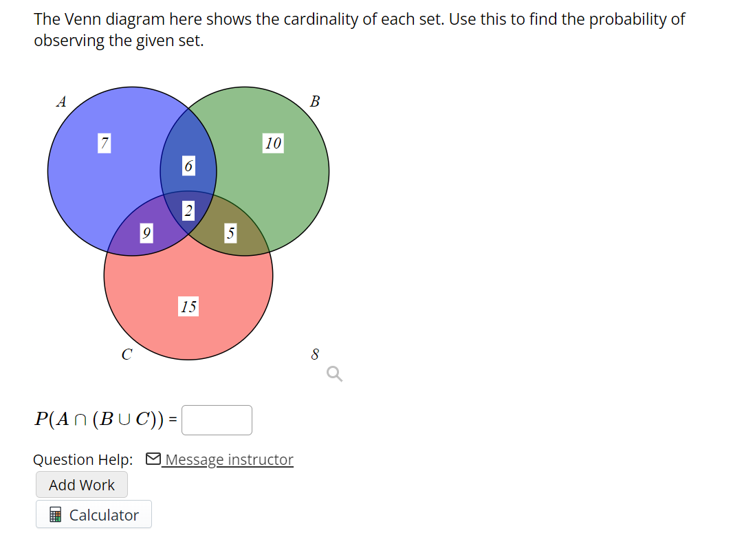 Solved The Venn diagram here shows the cardinality of each | Chegg.com