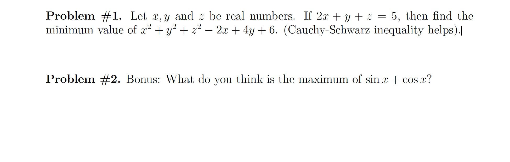 Solved Problem #1. Let x,y and z be real numbers. If 2.c + y | Chegg.com