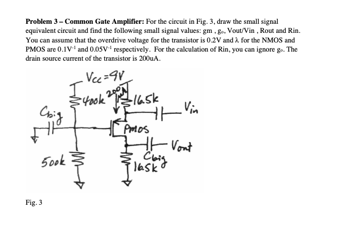 Solved Problem 3- Common Gate Amplifier: For the circuit in | Chegg.com
