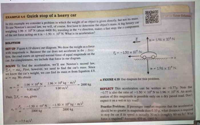 Solved EXAMPLE 4.4 Quick stop of a heavy car Tutor Solution | Chegg.com