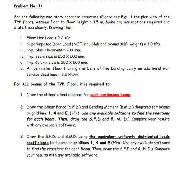 Solved Problem No. 1: For the following one-story concrete | Chegg.com