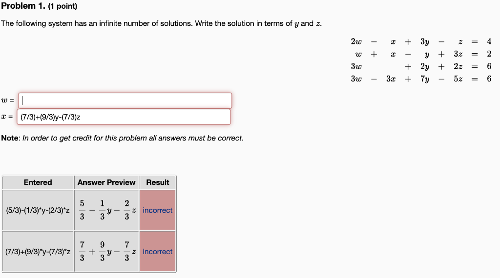Solved The following system has an infinite number of | Chegg.com