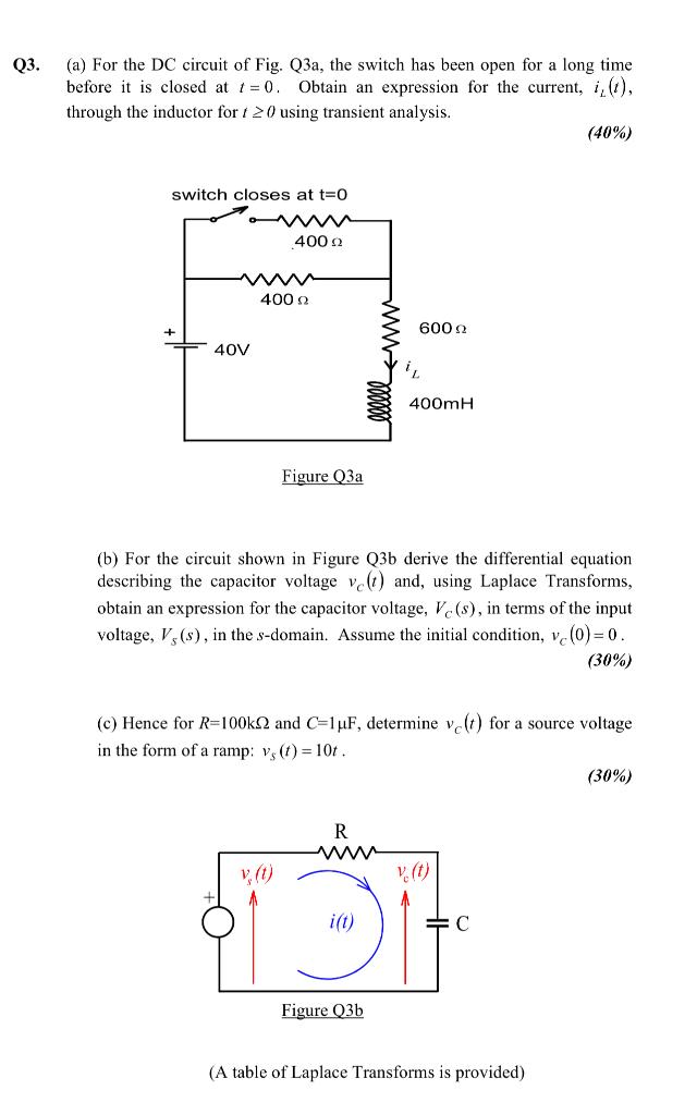 Solved Q3. (a) For the DC circuit of Fig. Q3a, the switch | Chegg.com