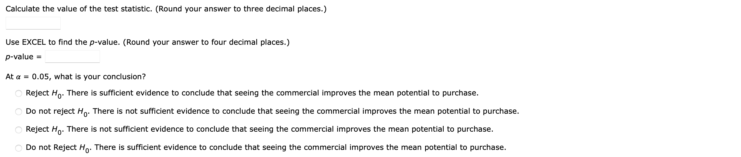Solved mean purchase potential rating. Use α=0.05 and the | Chegg.com
