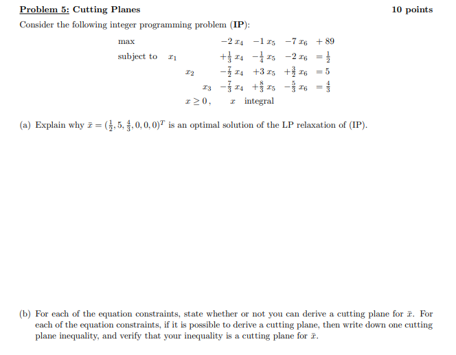 Solved 10 points Problem 5: Cutting Planes Consider the | Chegg.com