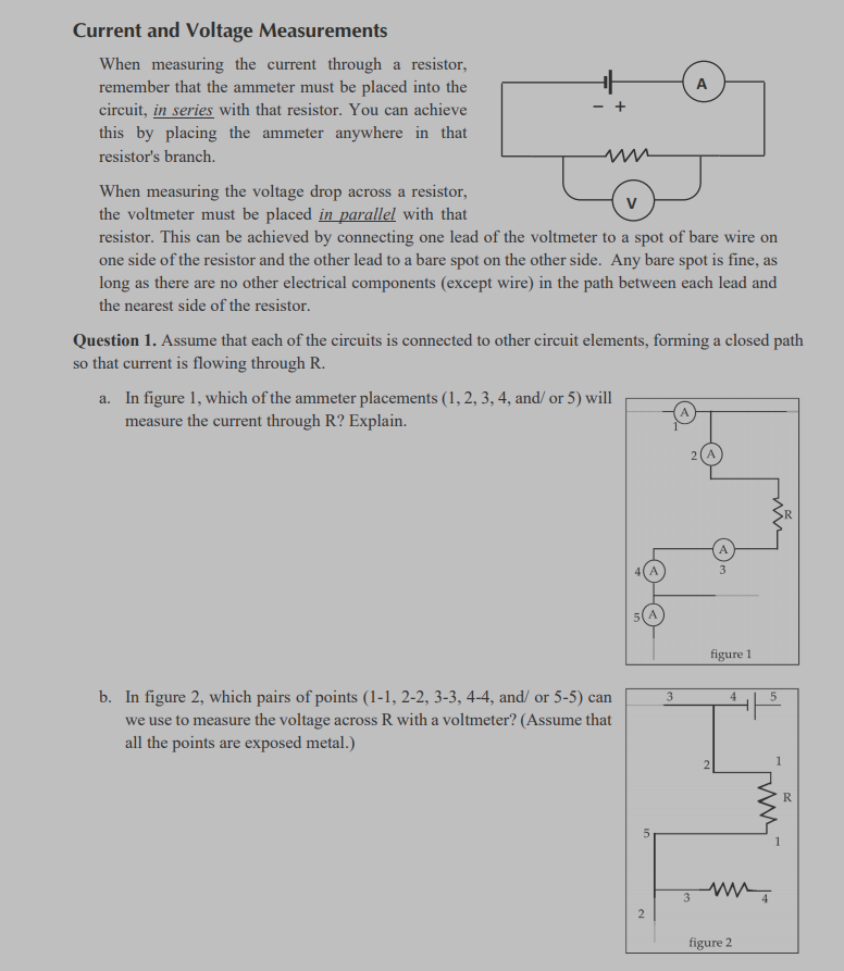 Solved + + Current and Voltage Measurements When measuring | Chegg.com