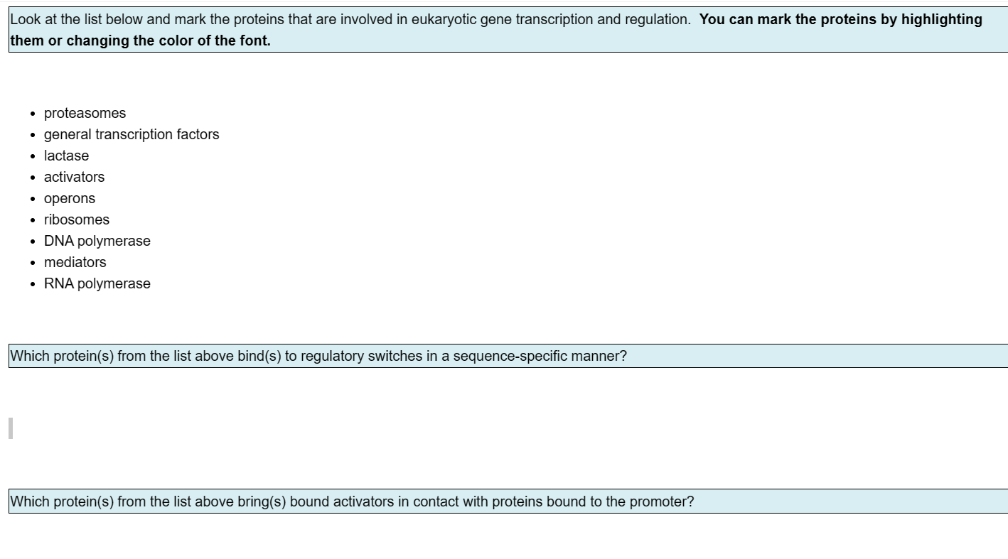 Solved Look at the list below and mark the proteins that are | Chegg.com