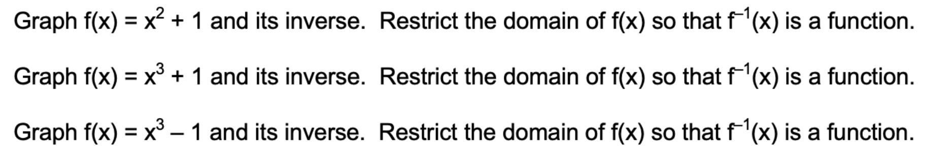 Solved Graph f(x)=x2+1 and its inverse. Restrict the domain | Chegg.com