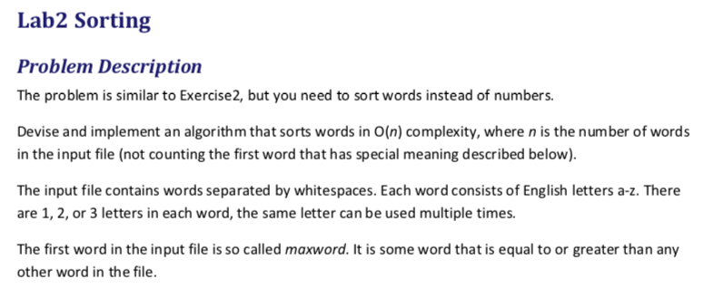 Solved Lab2 Sorting Problem Description The problem is | Chegg.com