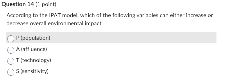 Solved According to the IPAT model, which of the following | Chegg.com