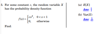 5. For some constant c, the random variable X (a) | Chegg.com