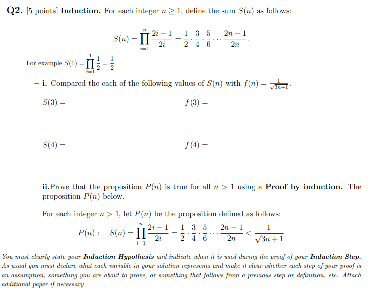 Q2. [5 points] Induction. For each integer n≥1, | Chegg.com