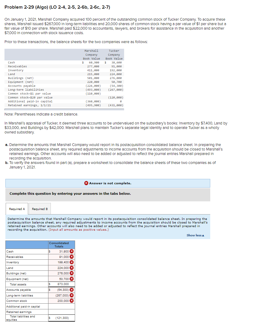 Solved Problem 2-29 (Algo) (LO 2-4, 2-5, 2-6b, 2-6c, 2-7) On | Chegg.com