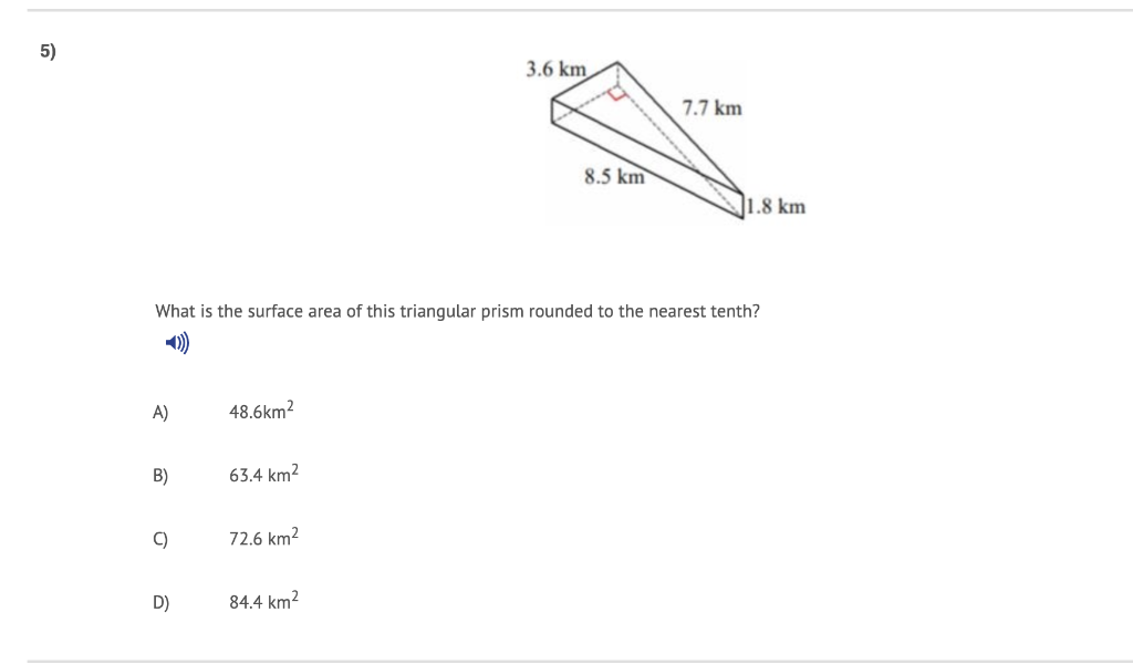 Solved 3.6 km 7.7 km 8.5 km What is the surface area of this | Chegg.com