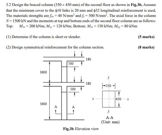 Solved 3.2 Design the braced column (350 x 450 mm) of the | Chegg.com