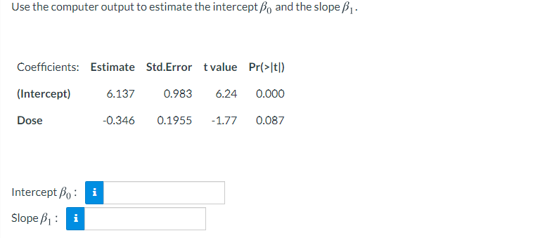Solved Use the computer output to estimate the intercept Bo | Chegg.com