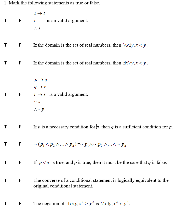 Solved 1. Mark the following statements as true or false. | Chegg.com