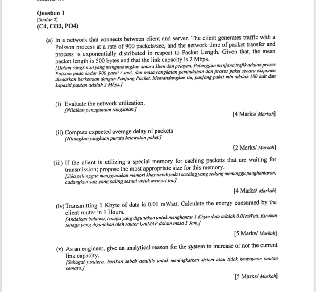 Question 1 Soalan 1) (C4, C03, P04) (a) In a network | Chegg.com