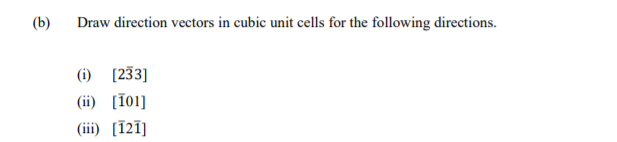 Solved (6) Draw direction vectors in cubic unit cells for | Chegg.com