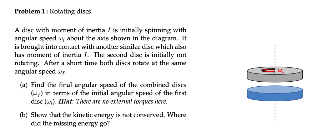 Solved Problem 1: Rotating discs A disc with moment of | Chegg.com