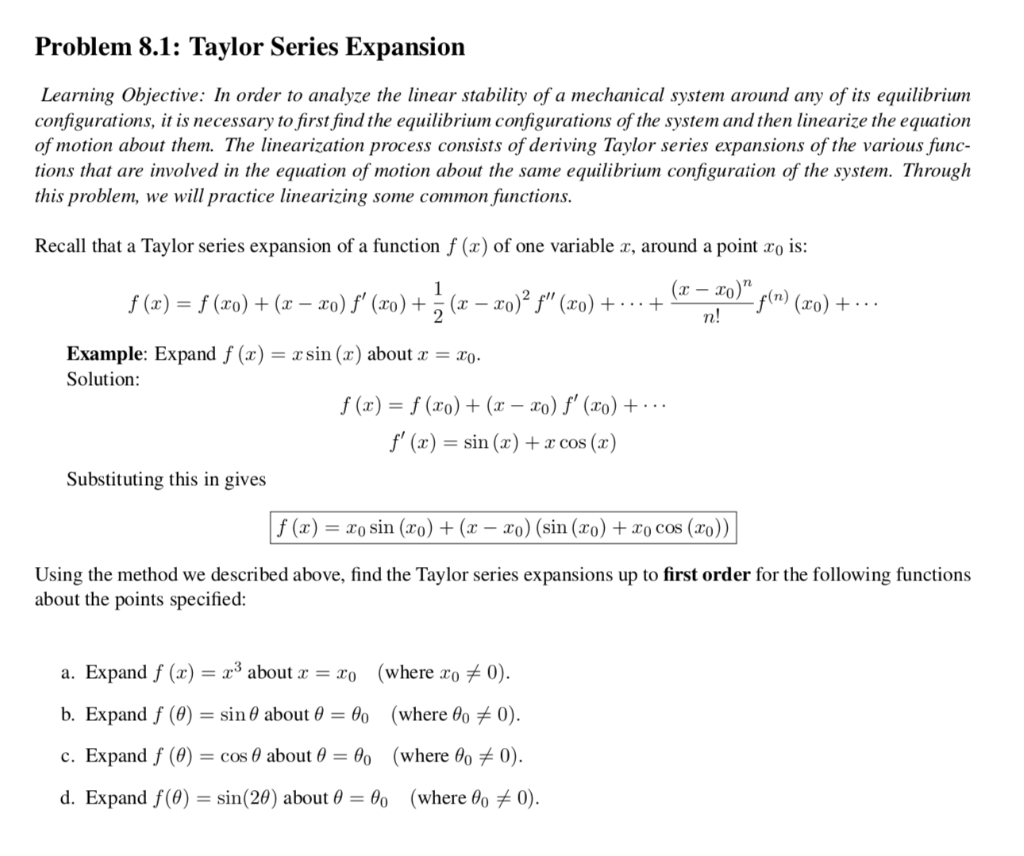 Solved Problem 8.1: Taylor Series Expansion Learning | Chegg.com