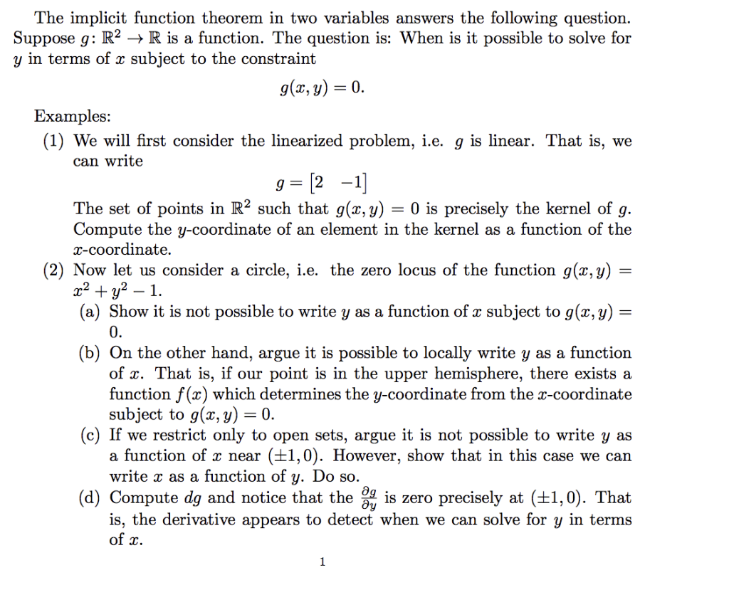 he implicit function theorem in two variables answers | Chegg.com