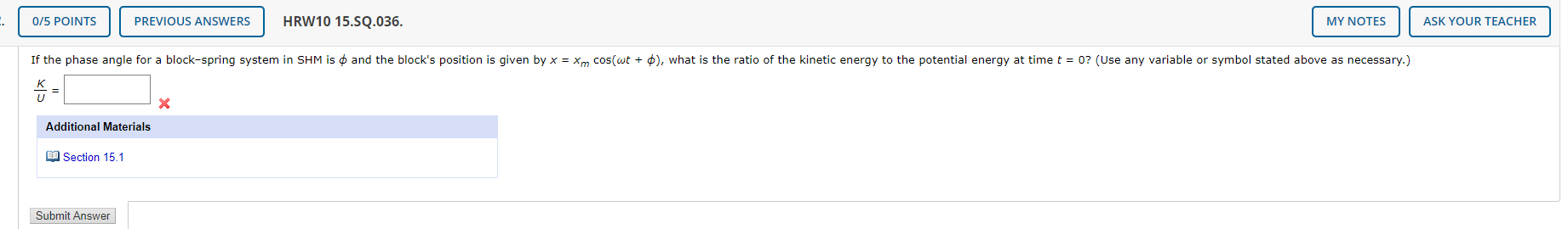 Solved If the phase angle for a block–spring system in SHM | Chegg.com