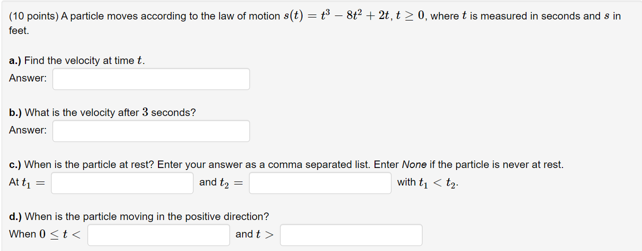 Solved (10 points) A particle moves according to the law of | Chegg.com