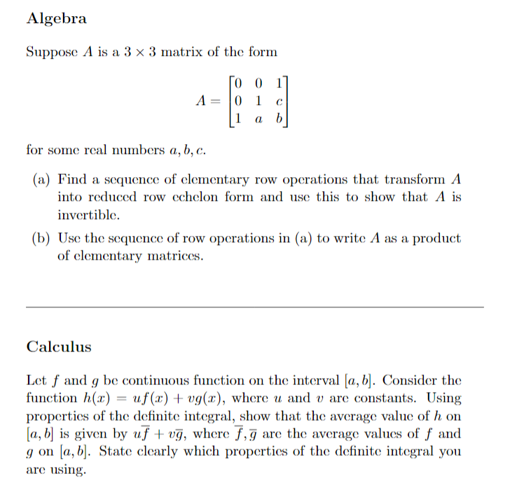 Solved Algebra Suppose A is a 3 x 3 matrix of the form To 0 | Chegg.com