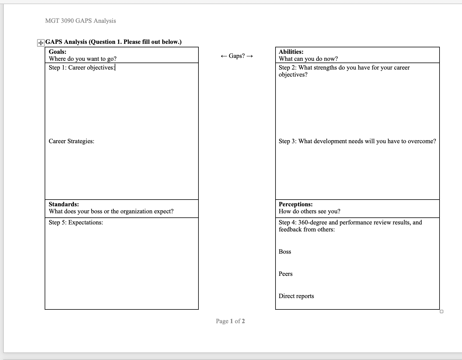 Solved MGT 3090 ﻿GAPS Analysis4 ﻿GAPS Analysis (Question 1. | Chegg.com