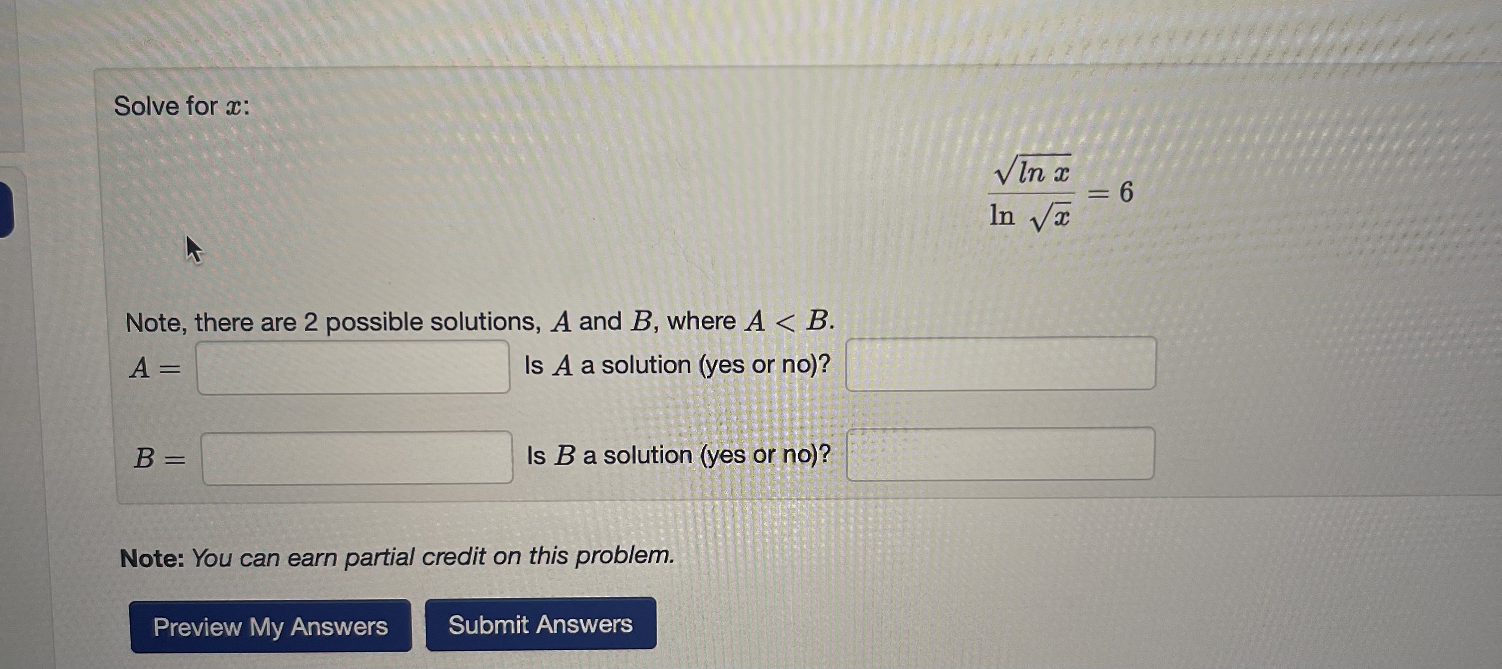 Solved Solve for \\( x \\) : \\[ \\frac{\\sqrt{\\ln x}}{\\ln | Chegg.com