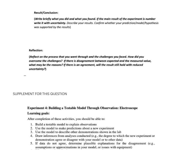 Experiment 3: Building a Testable Model: Electroscope | Chegg.com