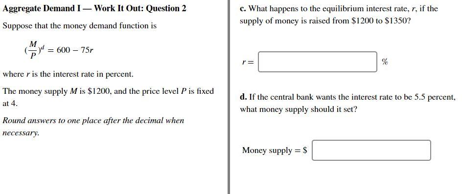 Solved Aggregate Demand I — Work It Out: Question 2 Suppose | Chegg.com